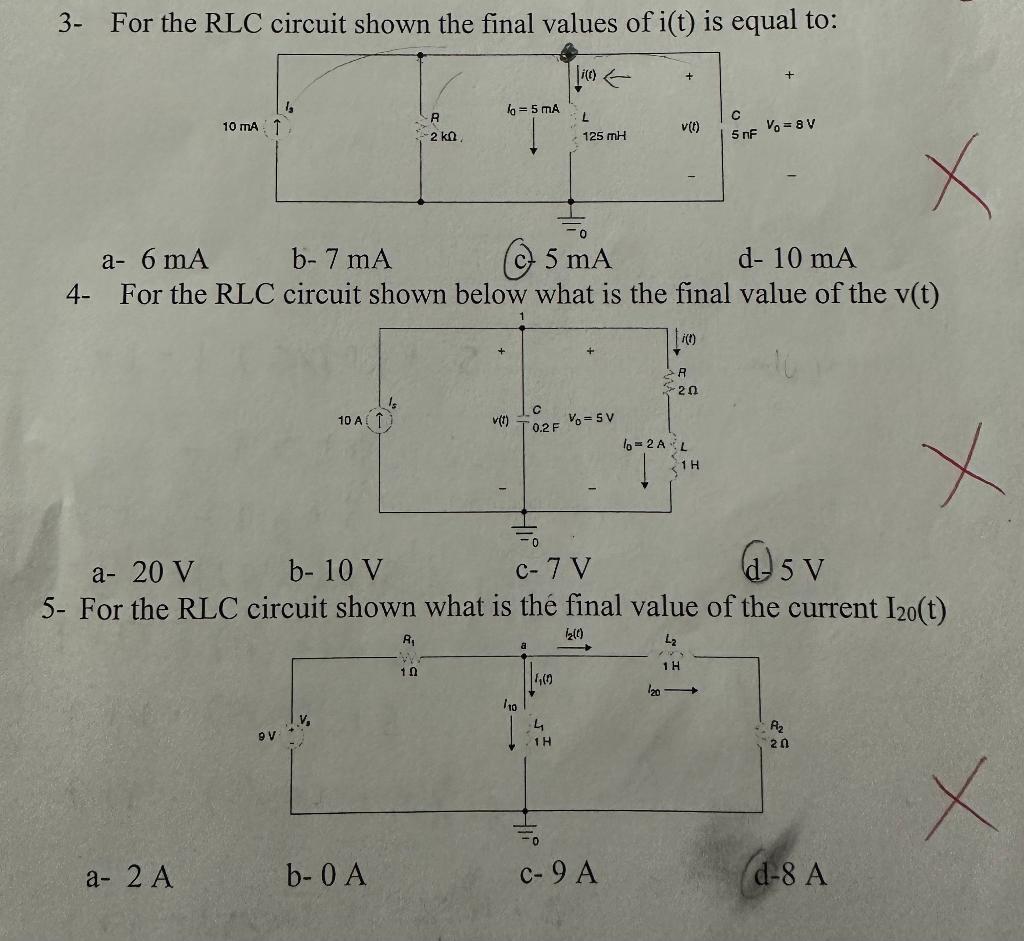 Solved 3- For the RLC circuit shown the final values of i(t) | Chegg.com