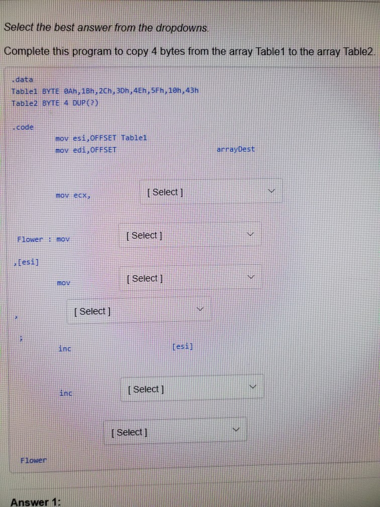Select the best answer from the dropdowns. Complete | Chegg.com
