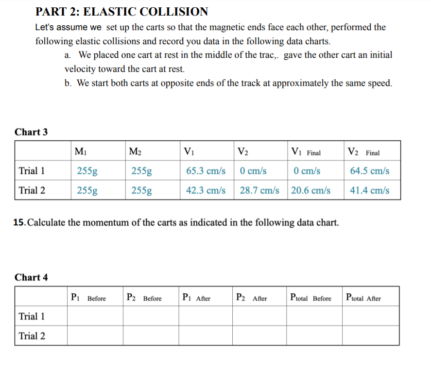Solved PART 2: ELASTIC COLLISION Let's assume we set up the | Chegg.com