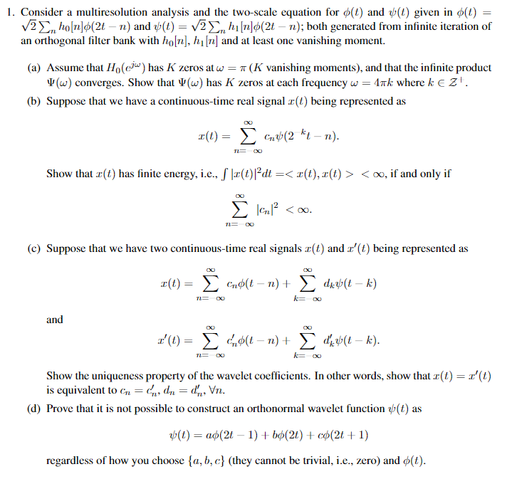 Consider a multiresolution analysis and the two-scale | Chegg.com