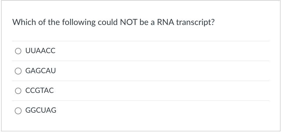 Solved Which of the following could NOT be a RNA transcript? | Chegg.com