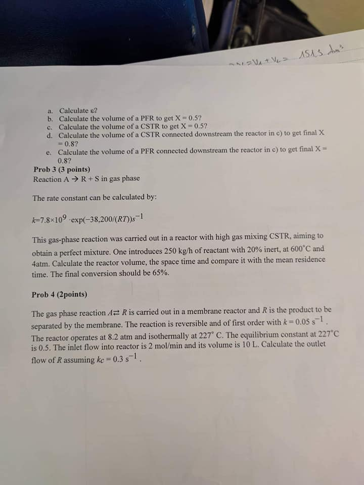 Solved a. Calculate s? b. Calculate the volume of a PFR to | Chegg.com