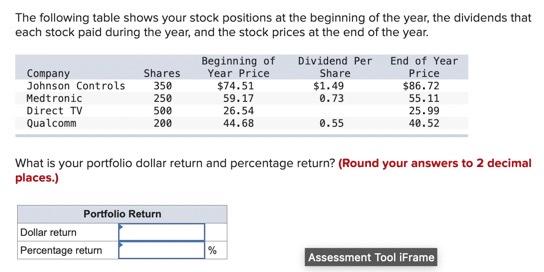 [Solved]: The following table shows your stock positions at