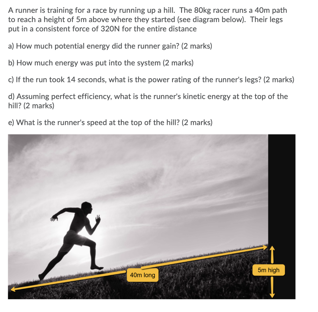 Solved A runner is training for a race by running up a hill. | Chegg.com