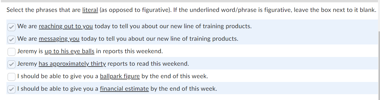Select the phrases that are literal (as opposed to | Chegg.com
