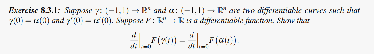Solved Exercise 8.3.1: Suppose γ:(−1,1)→Rn and α:(−1,1)→Rn | Chegg.com