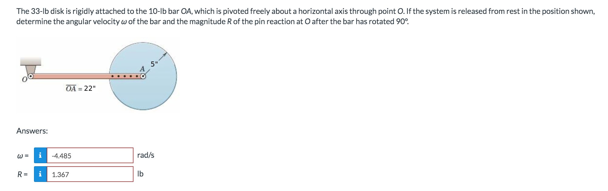 Solved The 33-lb disk is rigidly attached to the 10-1b bar | Chegg.com