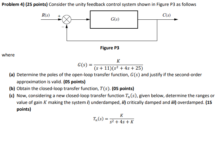 Solved Problem 4) (25 points) Consider the unity feedback | Chegg.com