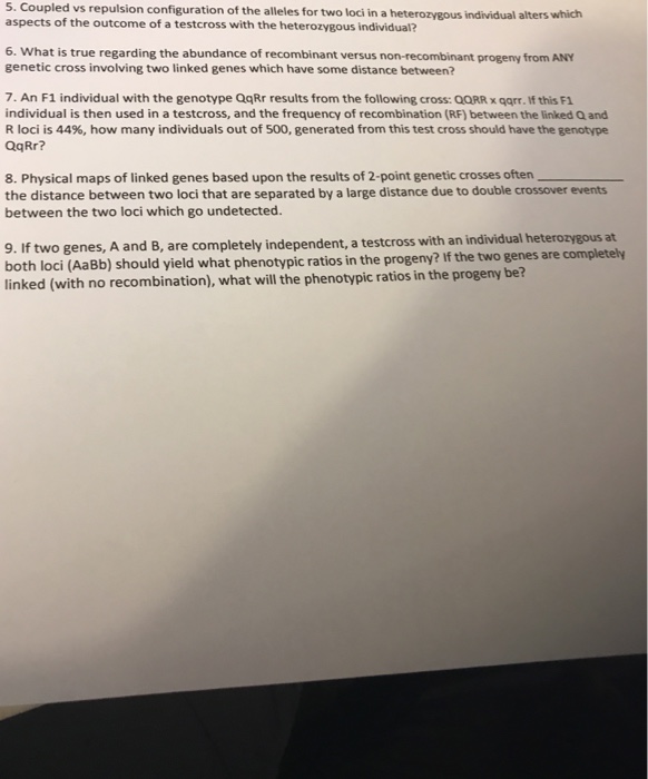 Solved 5. Coupled vs repulsion configuration of the alleles | Chegg.com