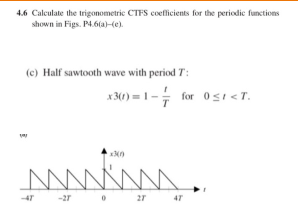 Solved 4.6 Calculate the trigonometric CTFS coefficients for | Chegg.com