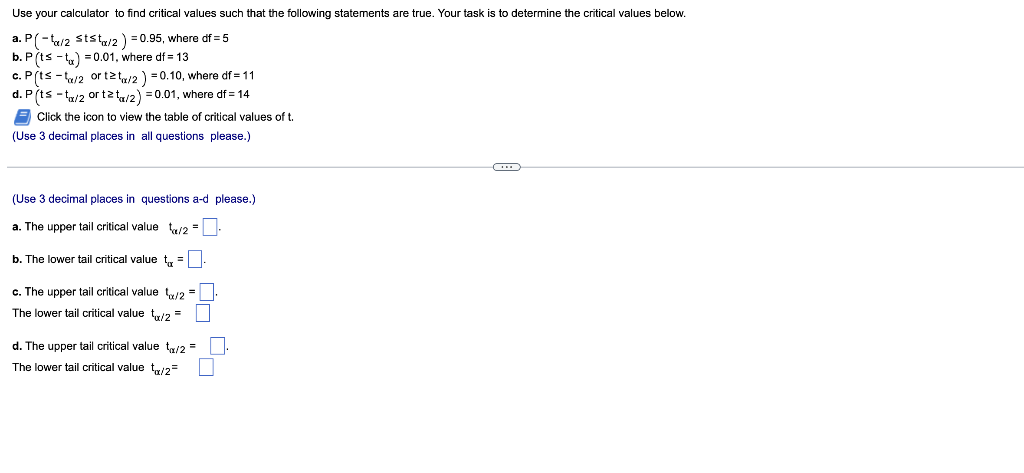 Solved Use your calculator to find critical values such that | Chegg.com