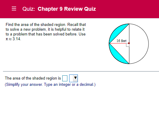 Solved = Quiz: Chapter 9 Review Quiz Find the area of the | Chegg.com