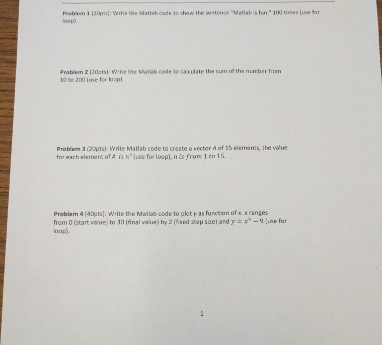Solved Problem 1 (20pts): Write the Matlab code to show the | Chegg.com