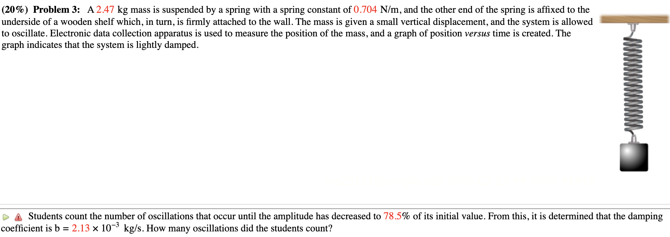 Solved (20\%) Problem 3: A 2.47 kg mass is suspended by a | Chegg.com