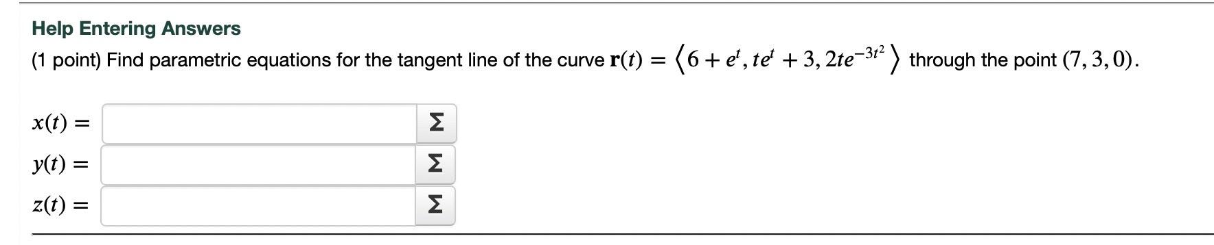 Solved Help Entering Answers (1 point) Find parametric | Chegg.com