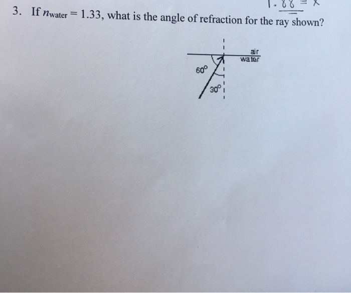 Solved 3. If nwater 1.33, what is the angle of refraction | Chegg.com