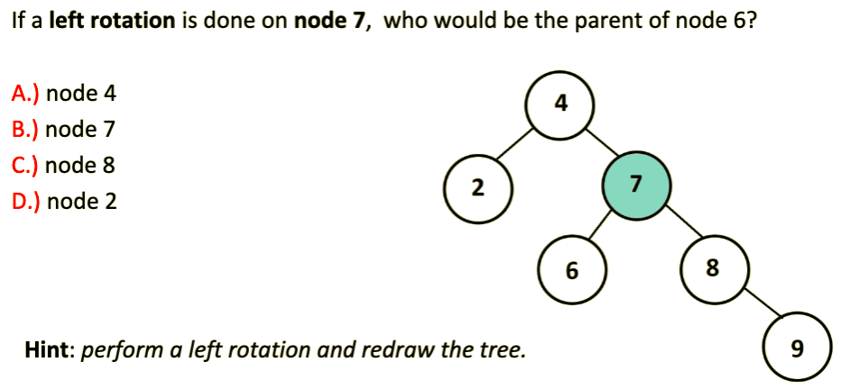 Solved If a left rotation is done on node 7, who would be | Chegg.com