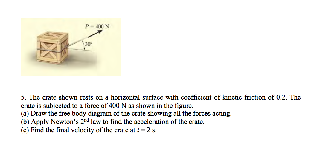 P = 400 N 5. The crate shown rests on a horizontal | Chegg.com