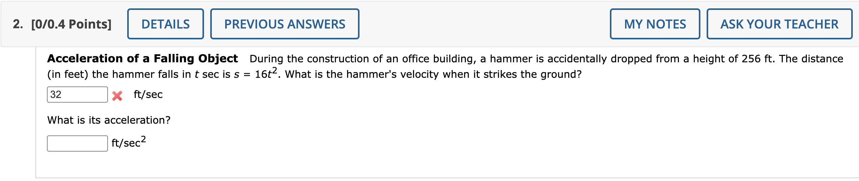Solved Acceleration Of A Falling Object During The