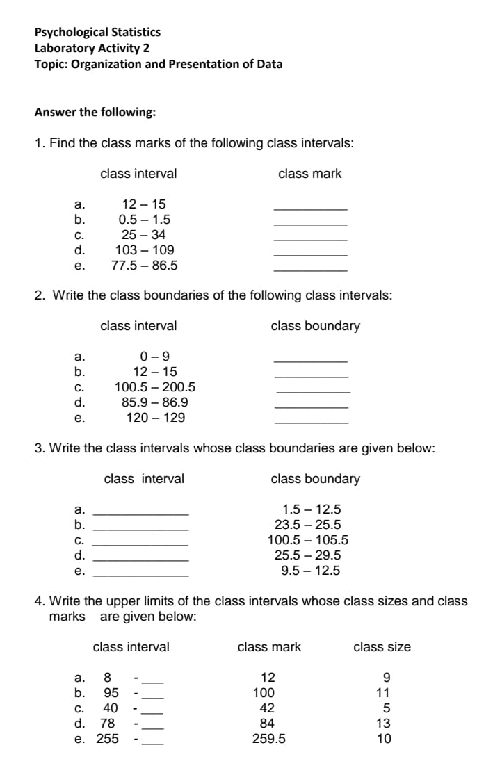 Solved Psychological Statistics Laboratory Activity 2 Topic: | Chegg.com