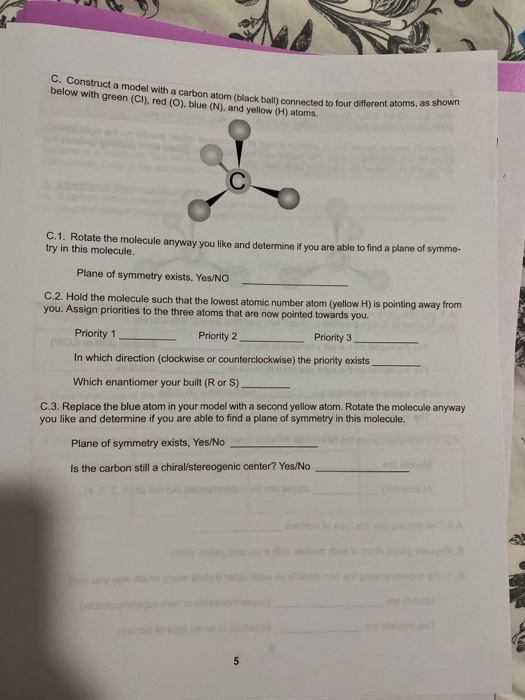 Solved C. Construct a model with a carbon atom (black ball) | Chegg.com