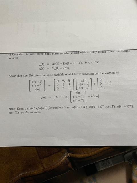 Consider the continuous-time state variable model | Chegg.com