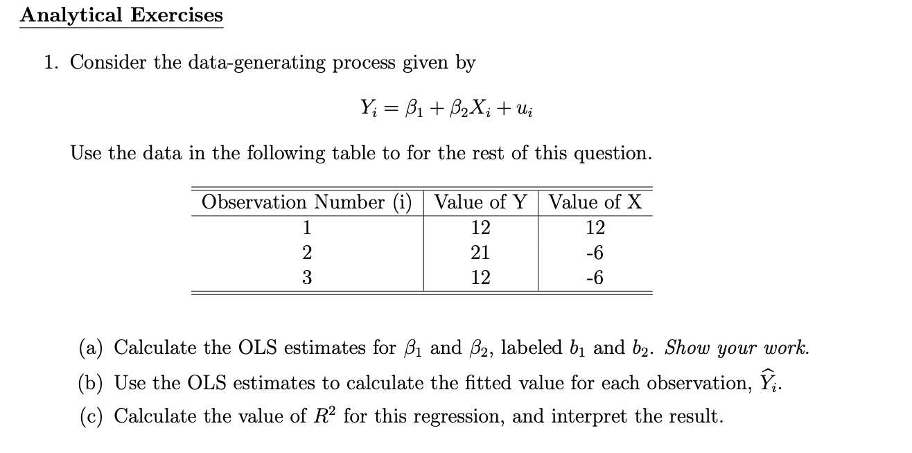 Solved Analytical Exercises 1. Consider the data-generating | Chegg.com