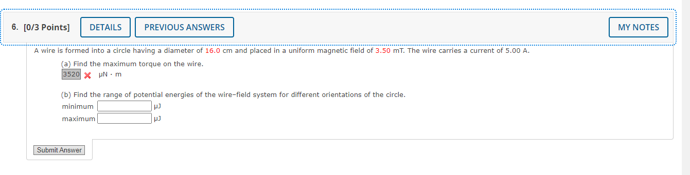 Solved A wire is formed into a circle having a diameter of | Chegg.com