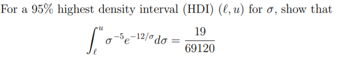 Solved For a 95% highest density interval (HDI) (l, u) for | Chegg.com