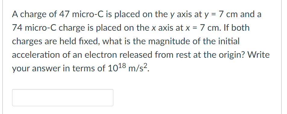 Solved A charge of 47 micro- C is placed on the y axis at | Chegg.com