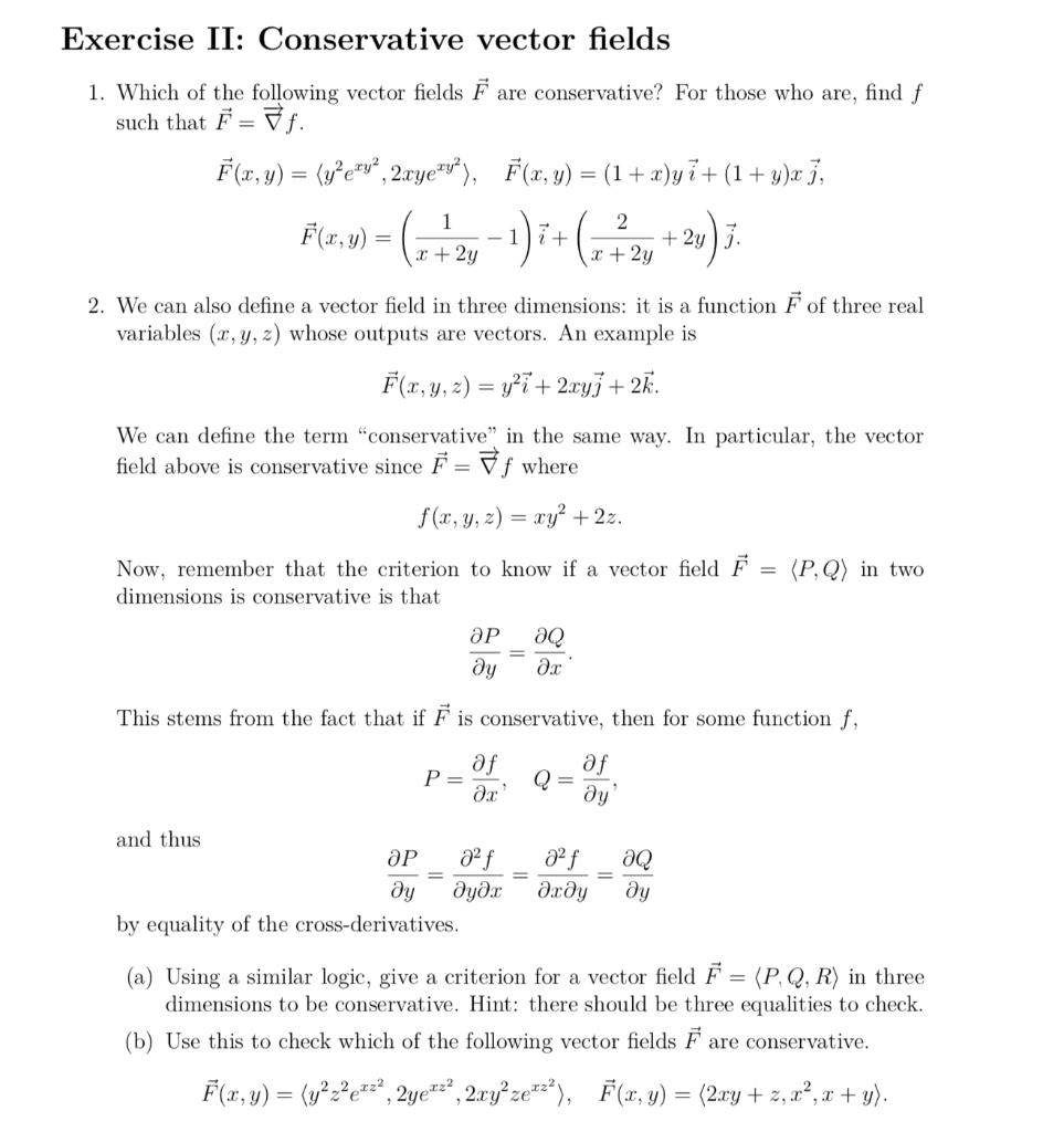 Solved Exercise II: Conservative vector fields 1. Which of | Chegg.com