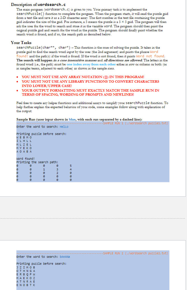Solved Description of wordsearch.c The main program | Chegg.com