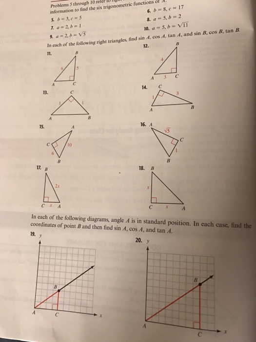 Solved In each of the following right triangles, find sin A, | Chegg.com