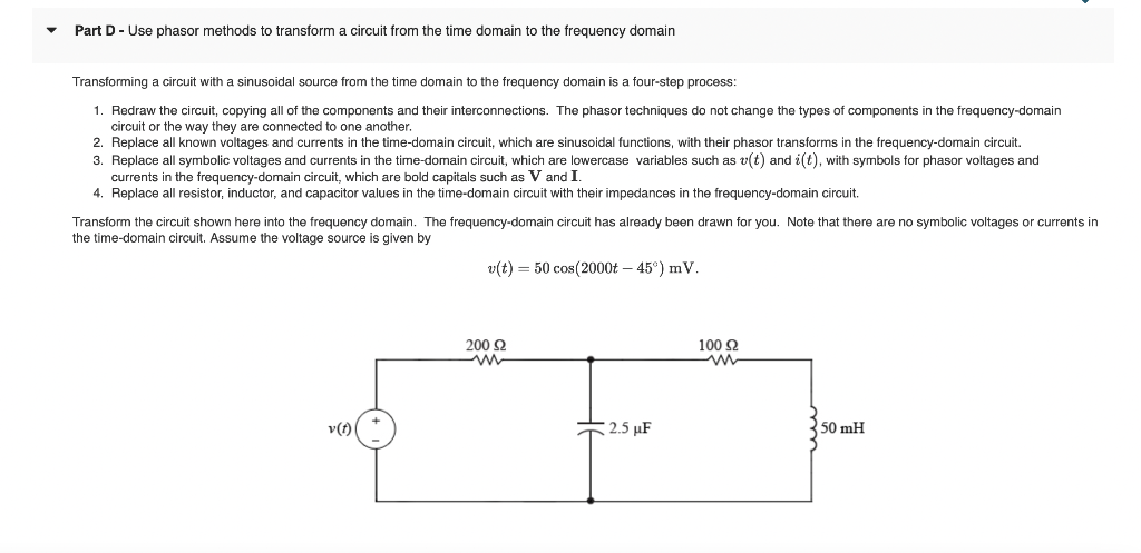 Solved Part D- Use phasor methods to transform a circuit | Chegg.com
