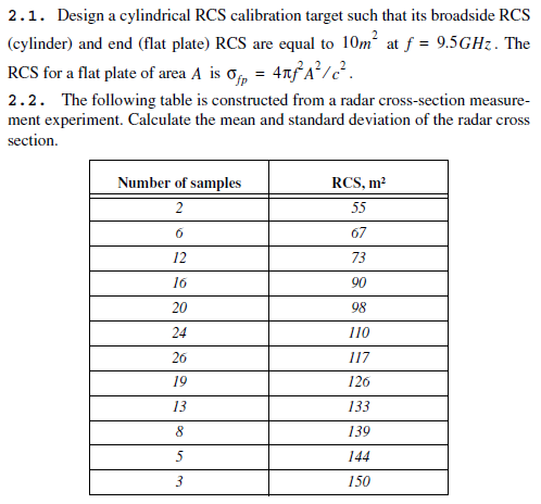 Solved 2.1. Design a cylindrical RCS calibration target such | Chegg.com