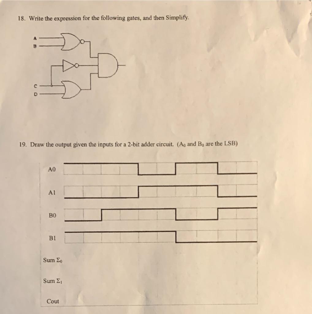 Solved 18. Write the expression for the following gates, and | Chegg.com
