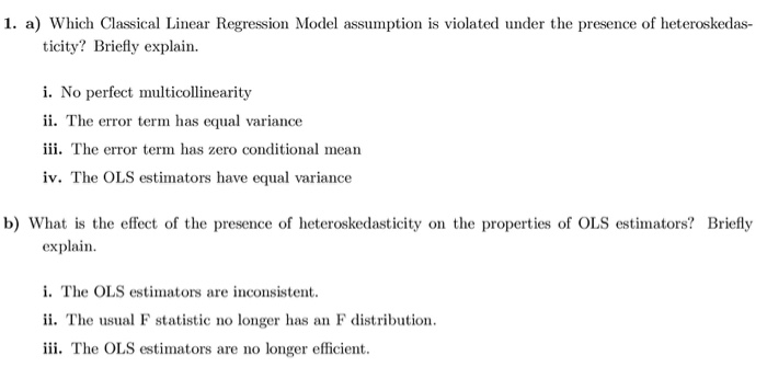 Solved a) Which Classical Linear Regression Model assumption | Chegg.com