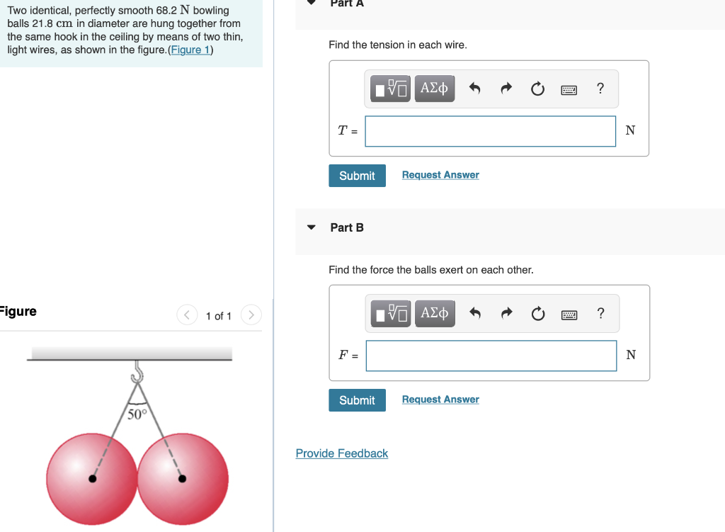 Solved Two identical, perfectly smooth 68.2 N bowling balls | Chegg.com