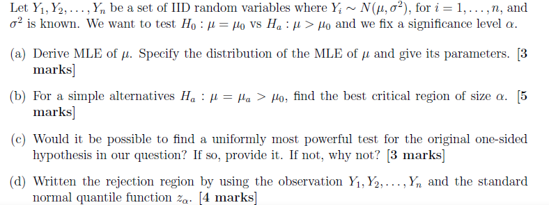 Solved Let Y1,Y2,…,Yn be a set of IID random variables where | Chegg.com