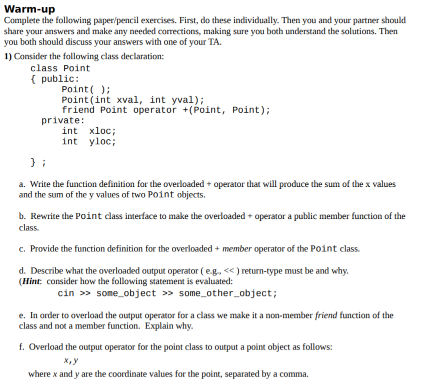 Solved Warm-up Complete the following paper/pencil | Chegg.com