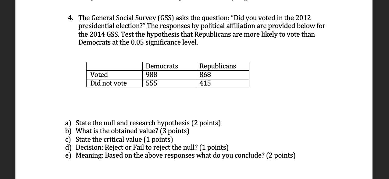 Solved 4. The General Social Survey (GSS) asks the question: | Chegg.com