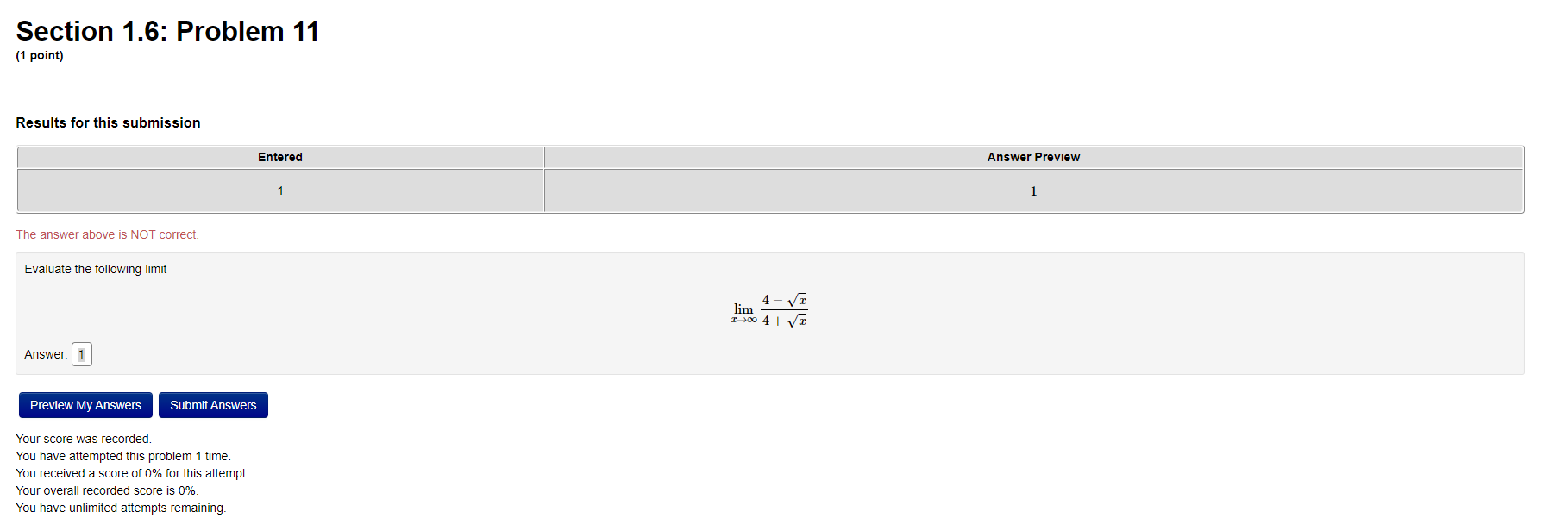 Solved Section 1.6: Problem 11 (1 point) Results for this | Chegg.com