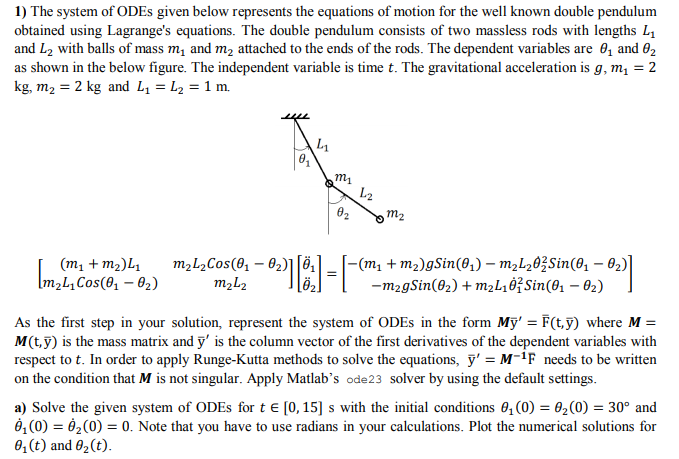 Solved 1) The system of ODEs given below represents the | Chegg.com