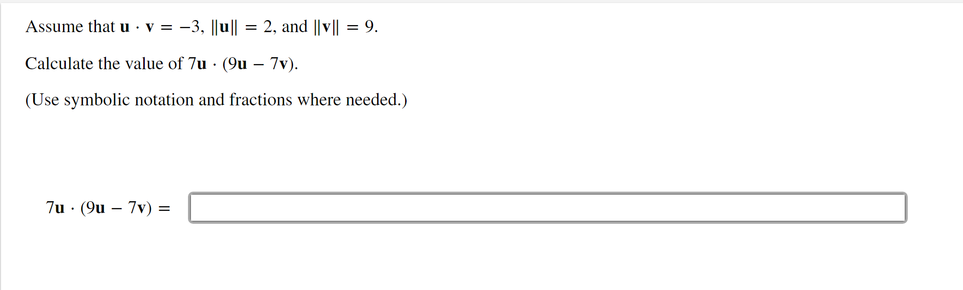 Solved Assume that u⋅v=−3,∥u∥=2, and ∥v∥=9. Calculate the | Chegg.com
