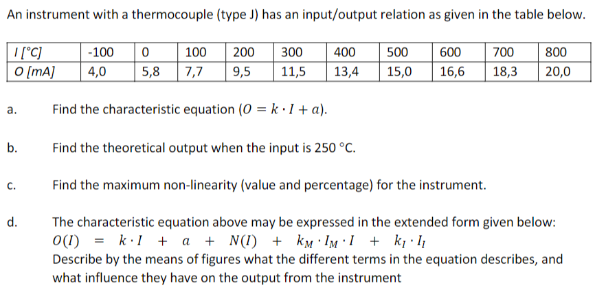 Solved An instrument with a thermocouple (type J) has an | Chegg.com