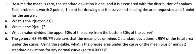 Solved 1. Assume the mean is zero, the standard deviation is | Chegg.com