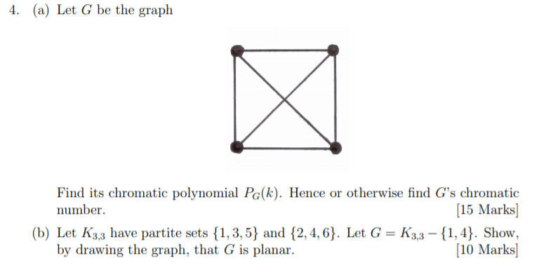 Solved 4. (a) Let G be the graph Find its chromatic | Chegg.com