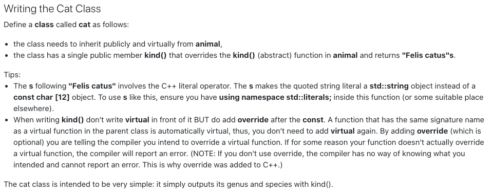 Solved C++ For the code attached below add a cat class: | Chegg.com