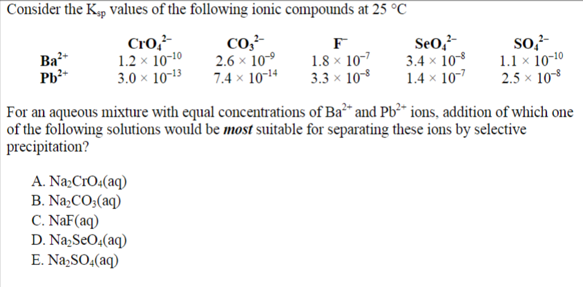 Solved Consider the Ksp values of the following ionic | Chegg.com
