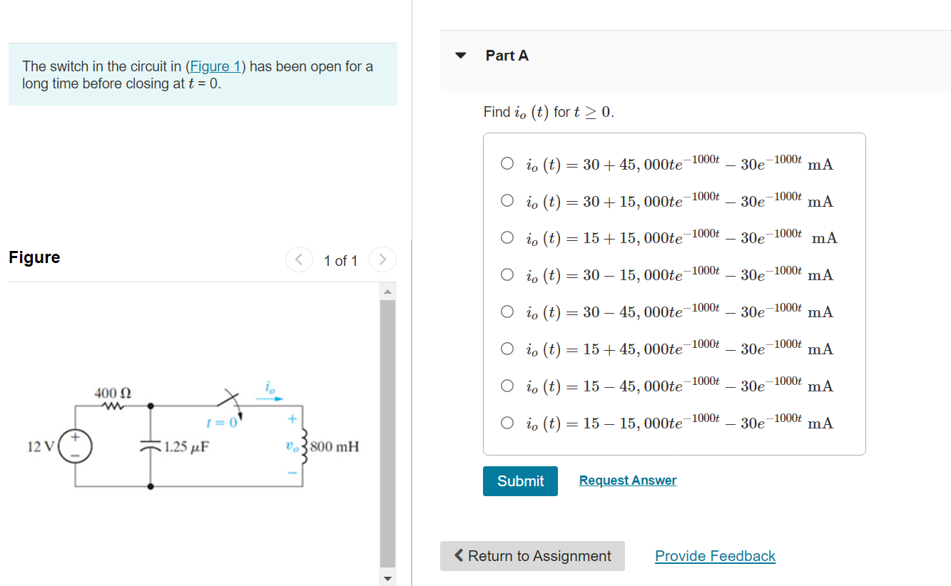 Solved Part A The switch in the circuit in (Figure 1) has | Chegg.com